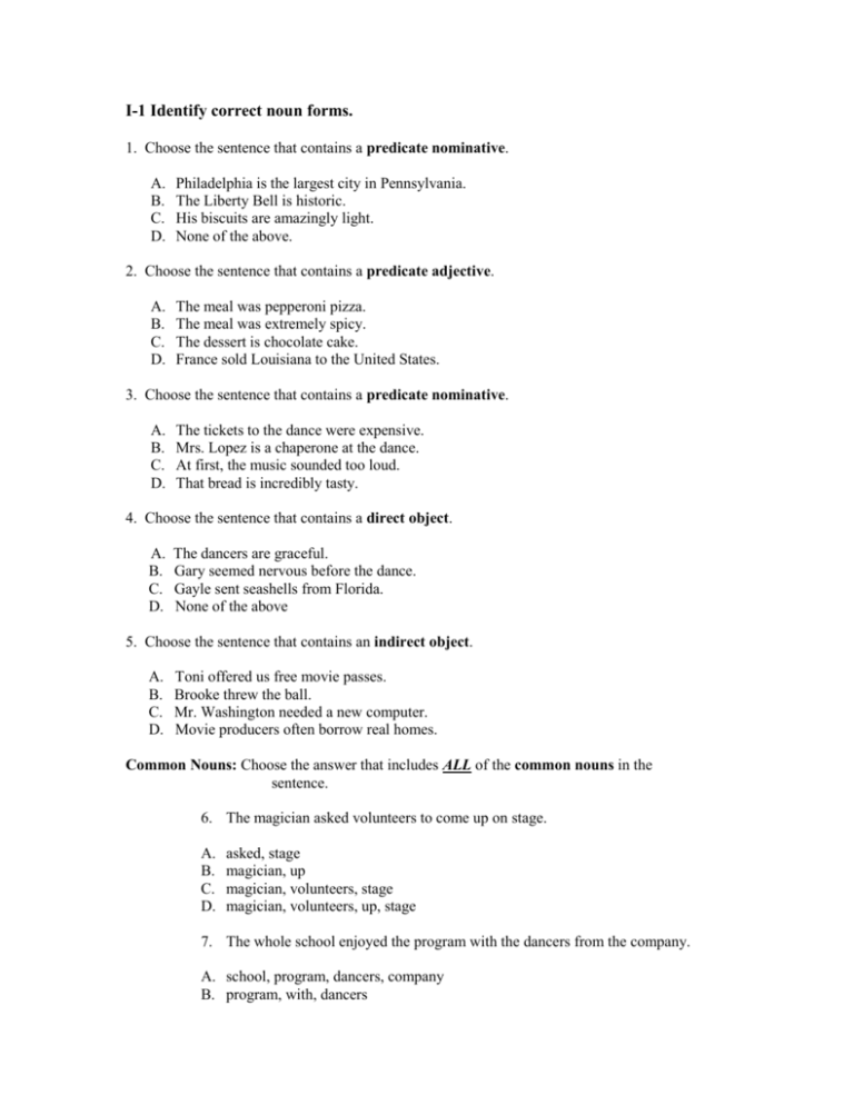I 1 Identify Correct Noun Forms I 1 Identify Correct Noun Forms