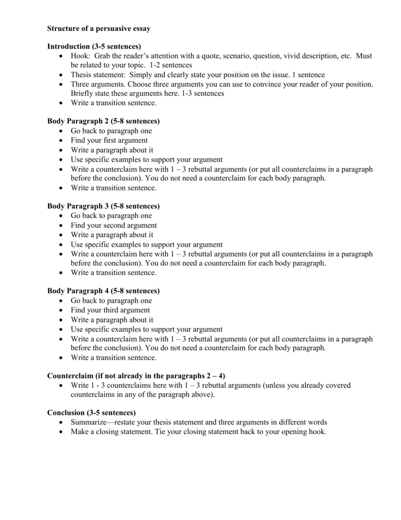 Structure Of A Five Paragraph Persuasive Essay
