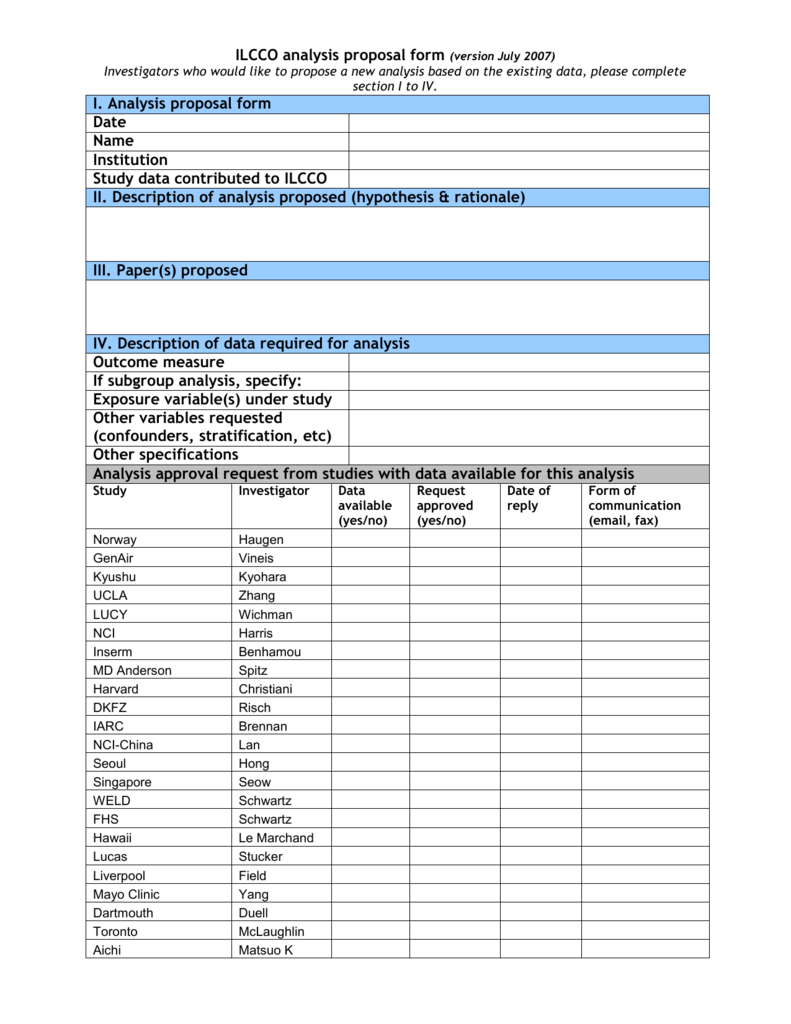 Data Analysis Proposal Form