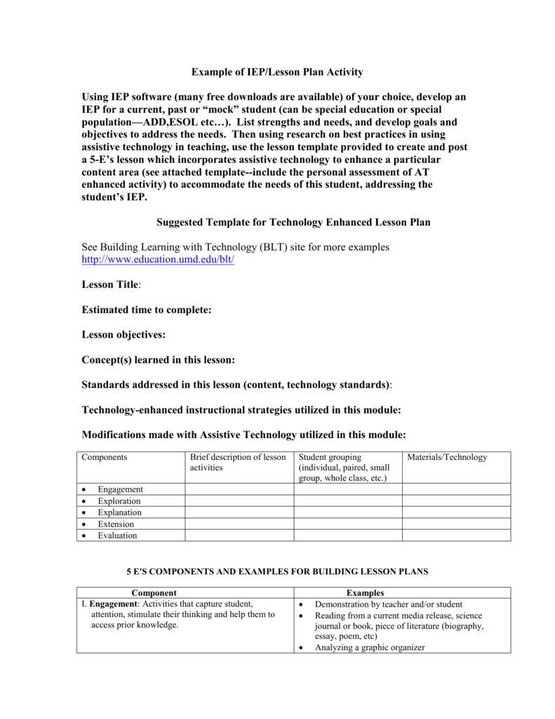 Example Of IEP Lesson Plan Activity