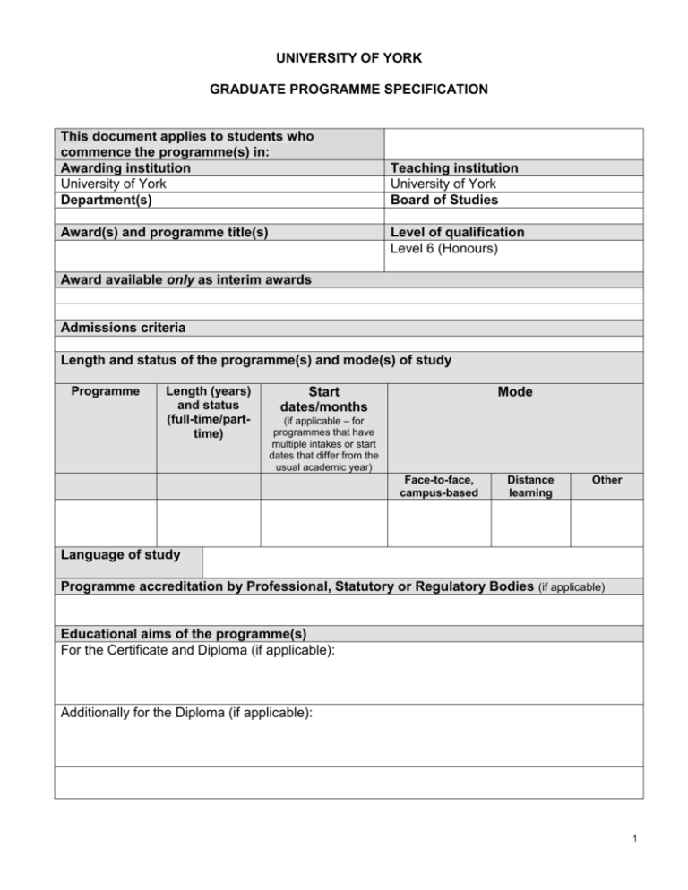 Graduate programme specification template (MS