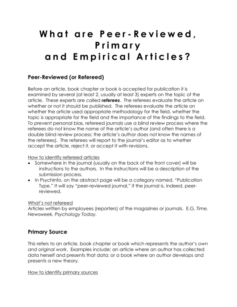What Are Peer Reviewed Primary And Empirical Articles 