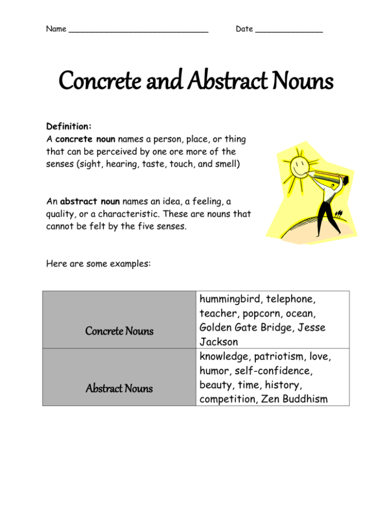 Concrete Abstract Collective Nouns Worksheet