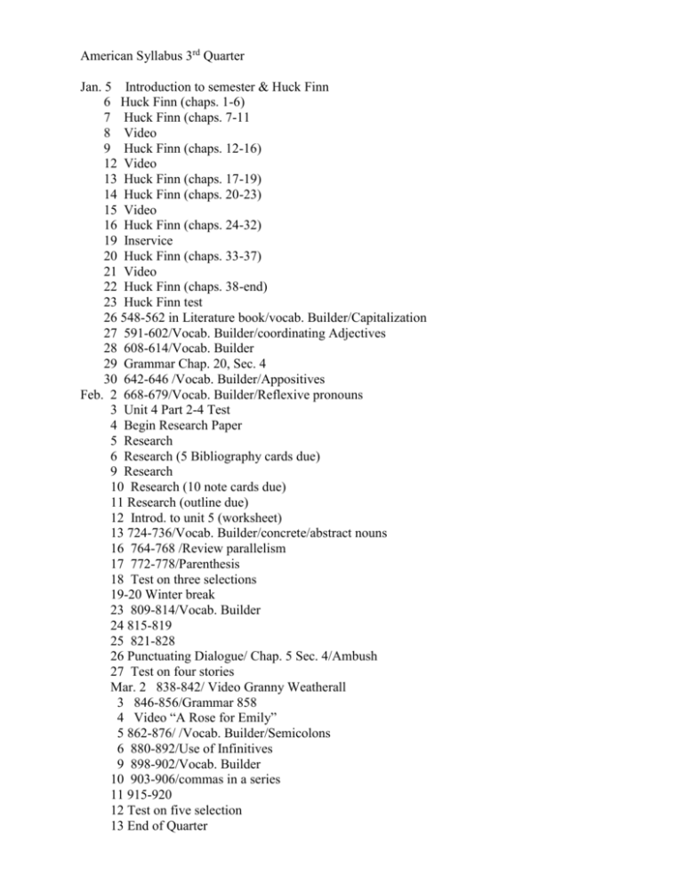 American Syllabus 3rd Quarter American Syllabus 3rd Quarter