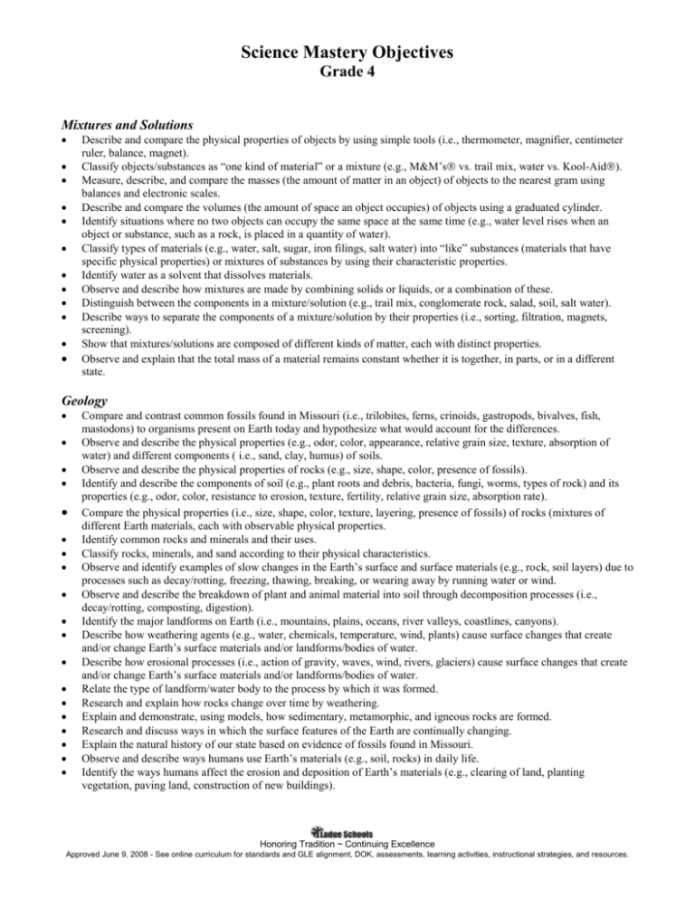 4th Grade Mastery Objectives 4th Grade Mastery Objectives