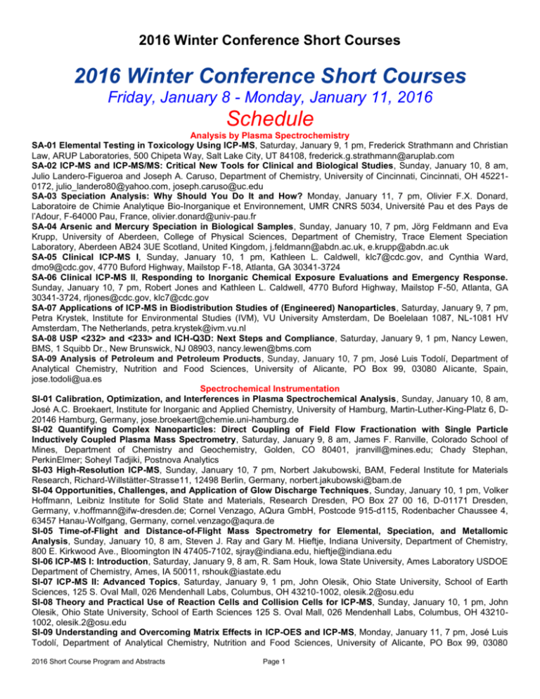 2016 Winter Conference Short Courses