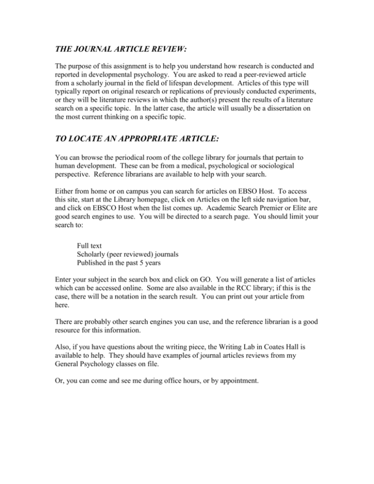 THE JOURNAL ARTICLE REVIEW 