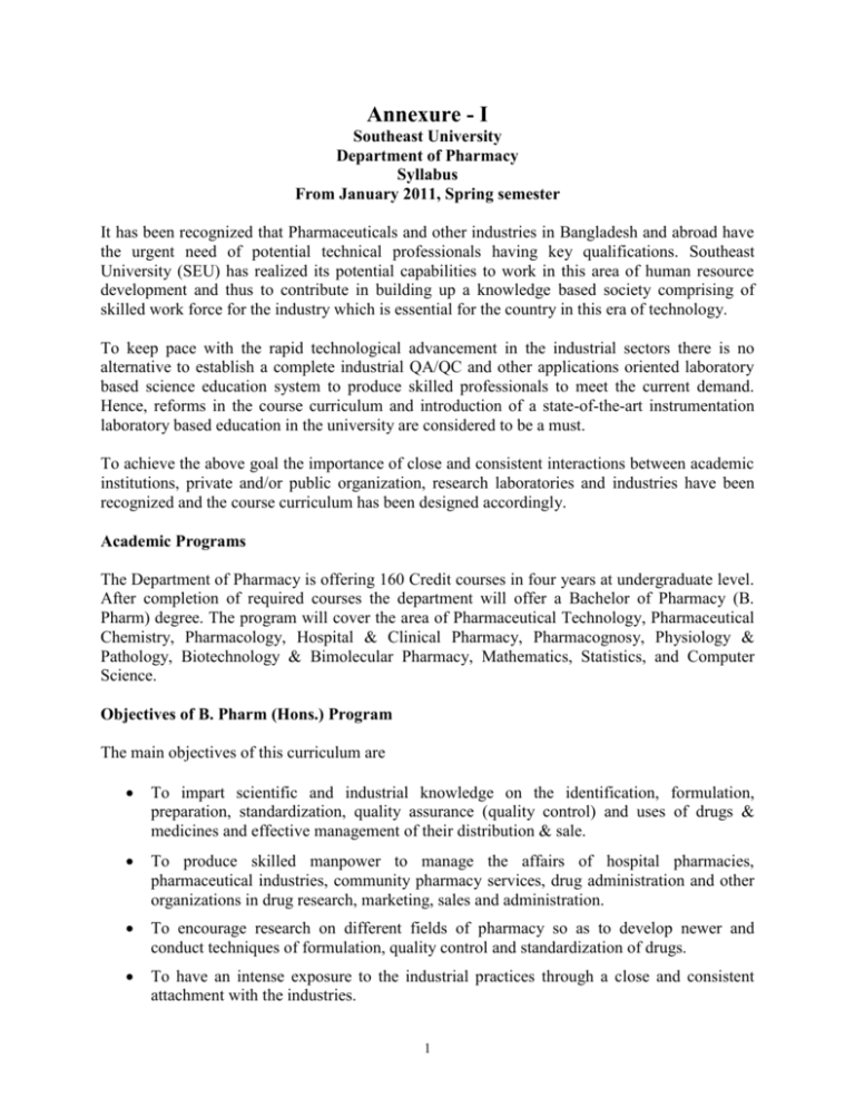 Department Of Pharmacy Syllabus Department Of Pharmacy Syllabus