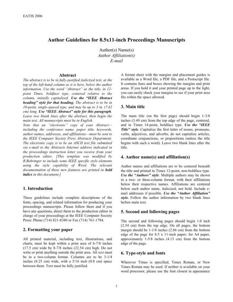 Author Guidelines For IEEE Style Format