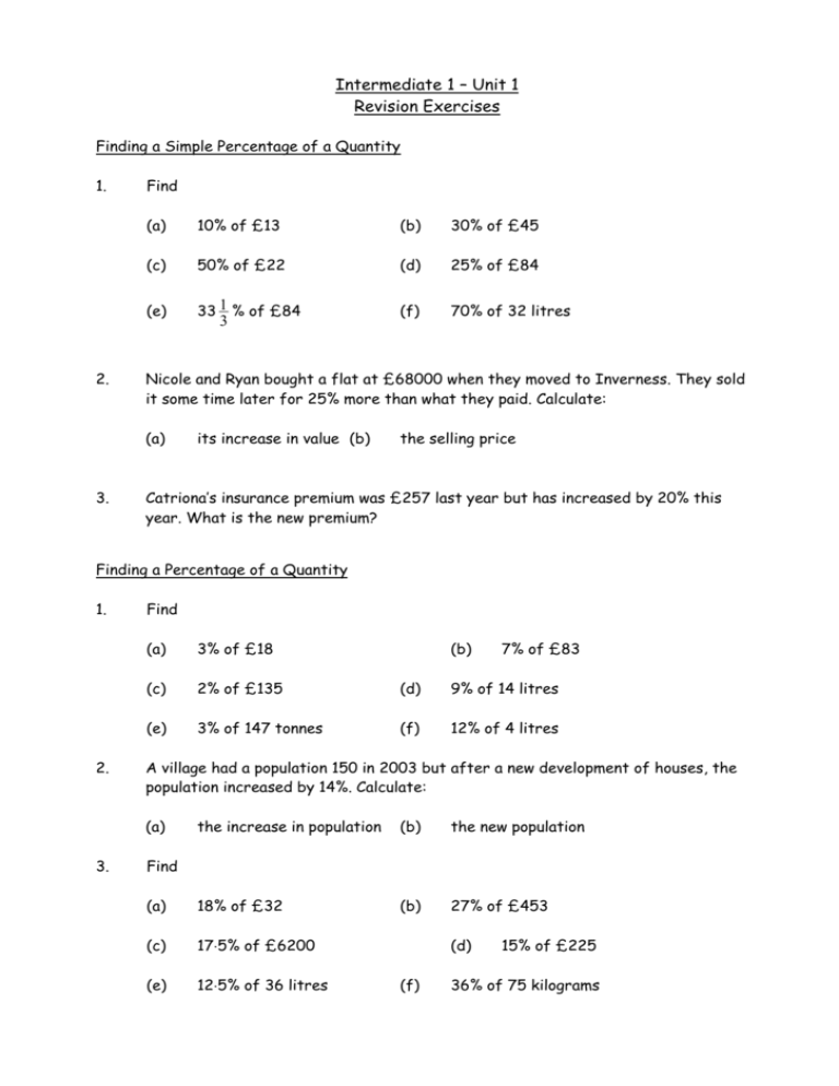 Finding A Common Percentage Of A Quantity Finding A Common Percentage Of A Quantity