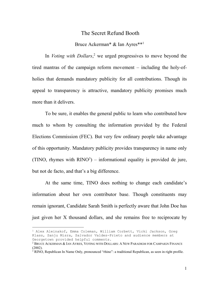 The Secret Refund Booth - Yale Law School Internal Organizations