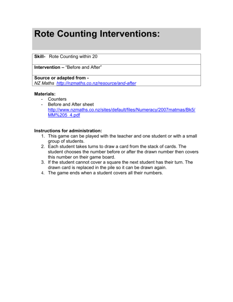 Rote Counting Interventions 2015