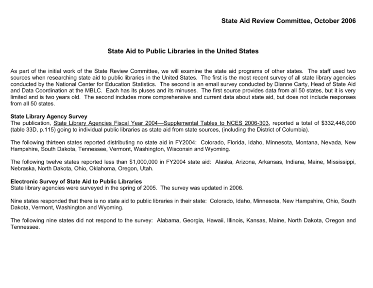 State Aid to Public Libraries in the U.S.