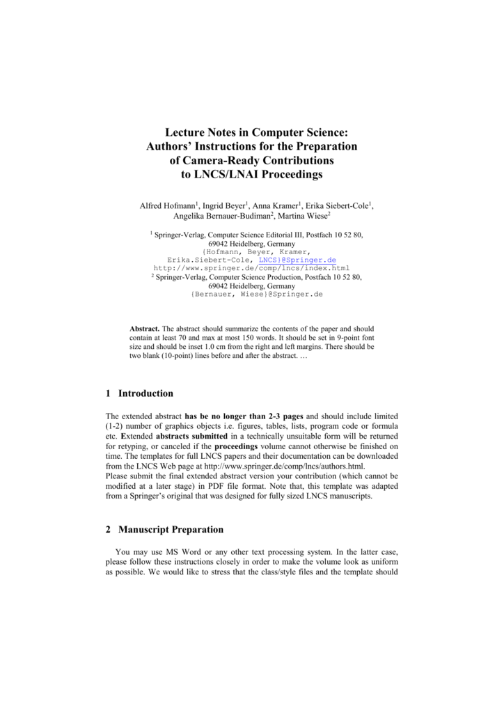 Extended Abstract Template