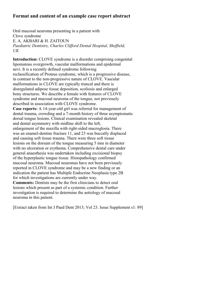 Format And Content Of An Example Case Report Abstract