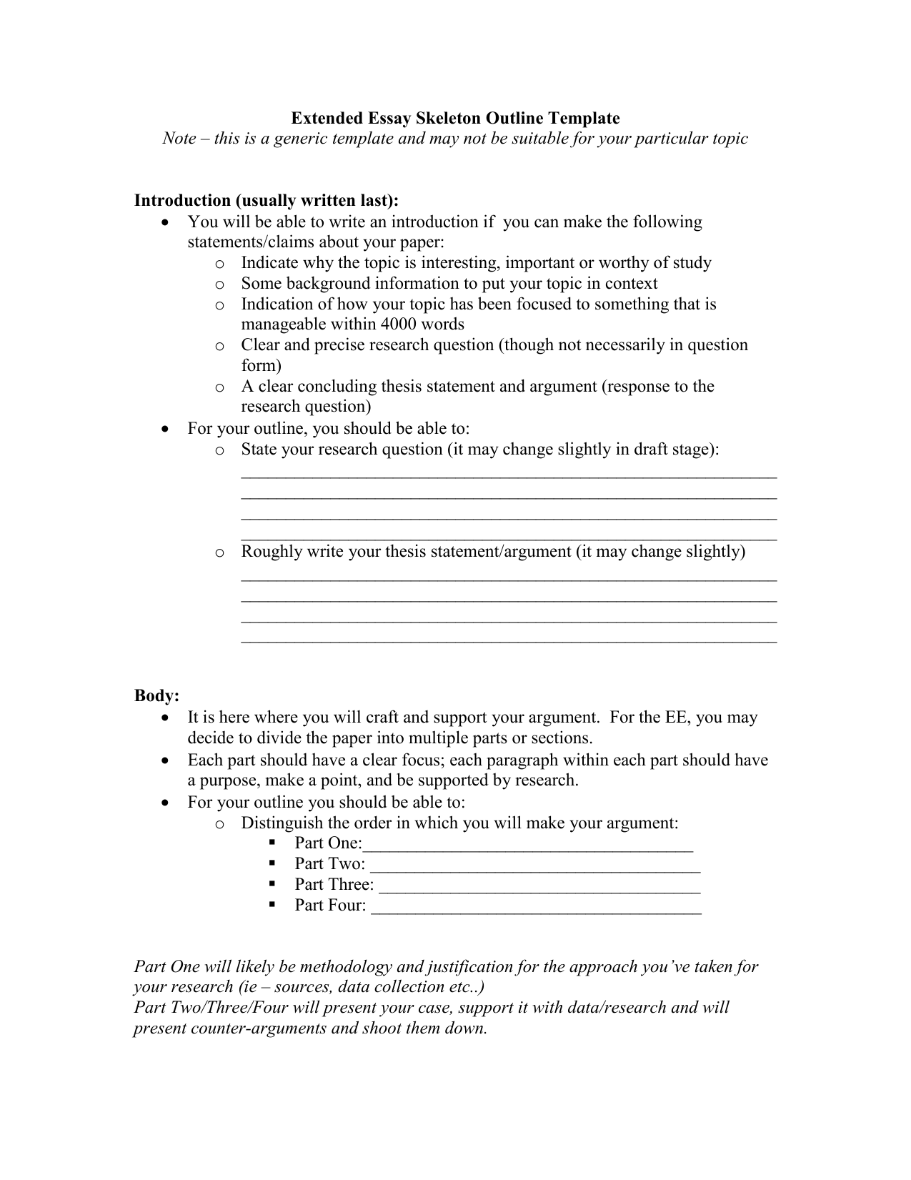 Essay Outline Skeleton Study Skills