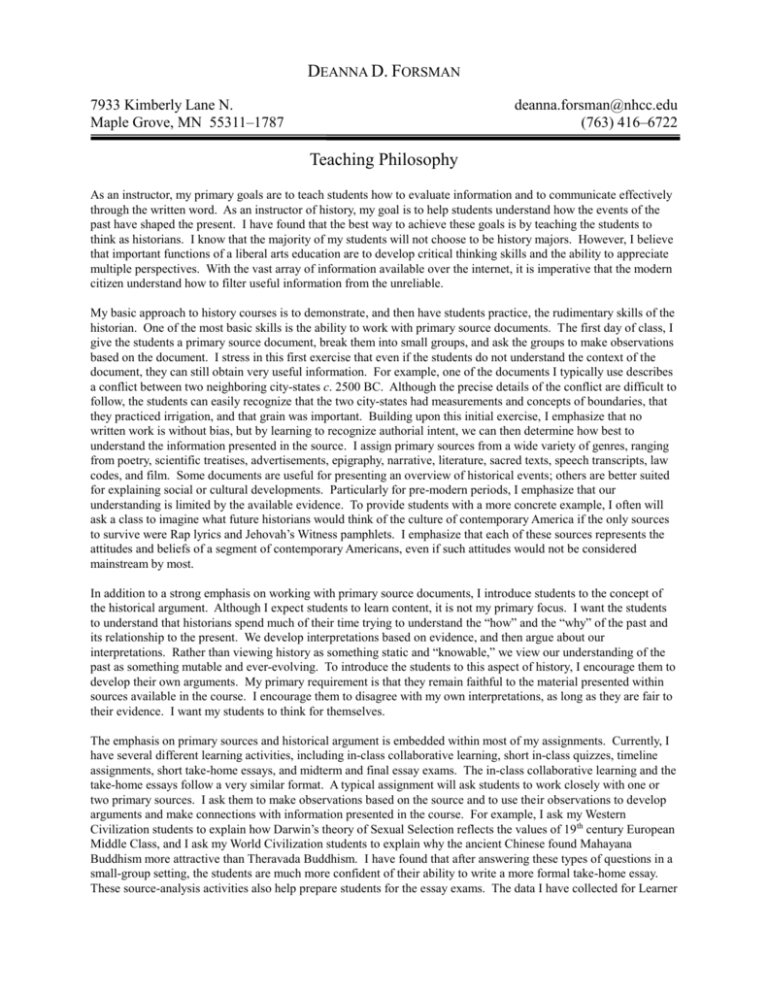 Sample Teaching Philosophy Sample Teaching Philosophy