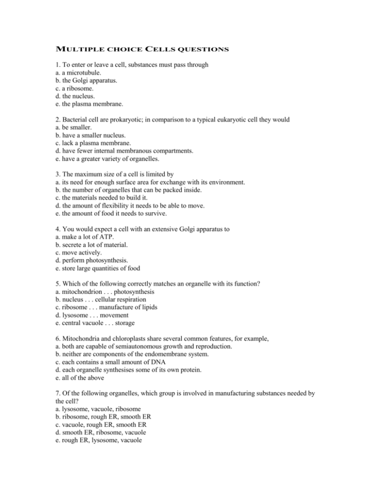 MULTIPLE CHOICE CELLS IONS