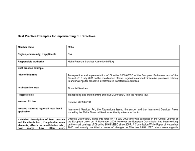 Best Practice Examples For Implementing EU Directives
