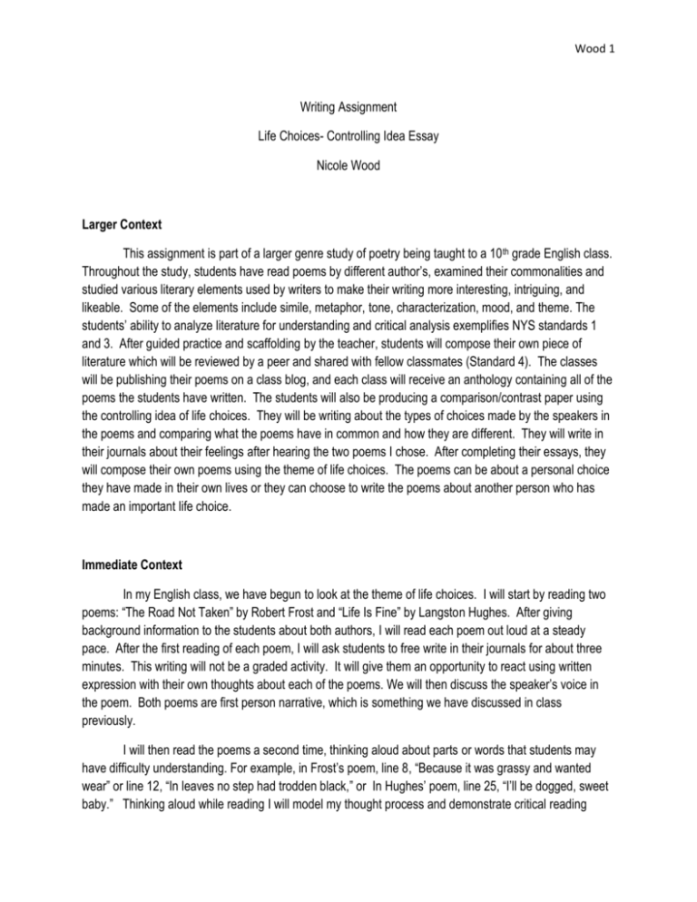 Life Choices Controlling Idea Essay Life Choices Controlling Idea Essay