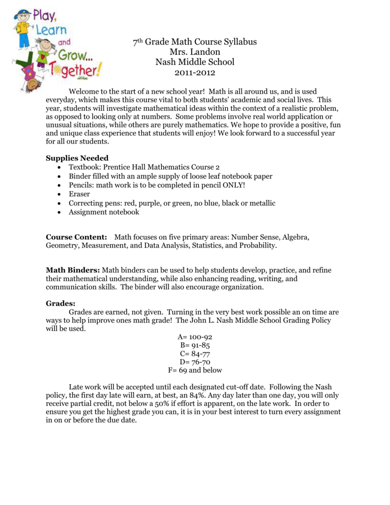 7th Grade Math Course Syllabus