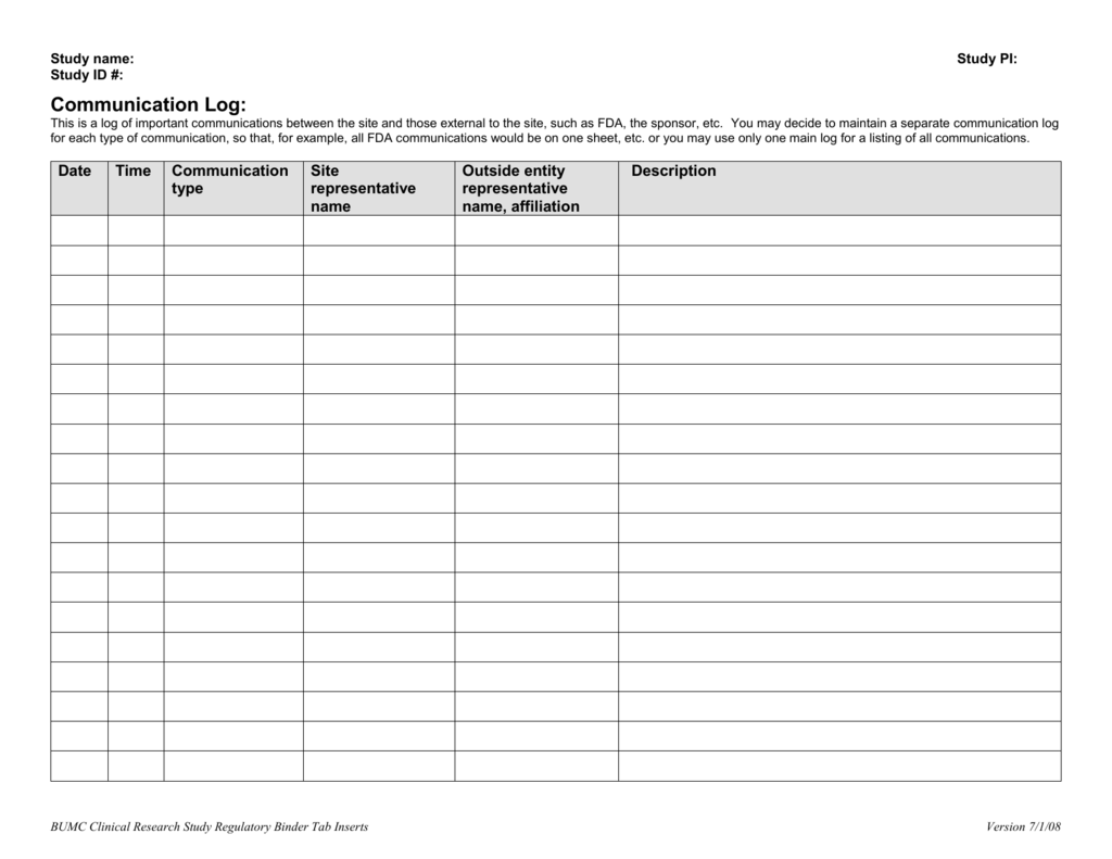 Communications Log