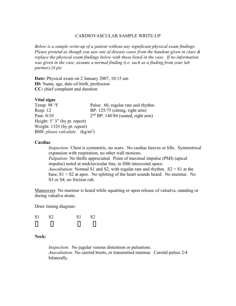 CARDIOVASCULAR SAMPLE WRITE UP CARDIOVASCULAR SAMPLE WRITE UP