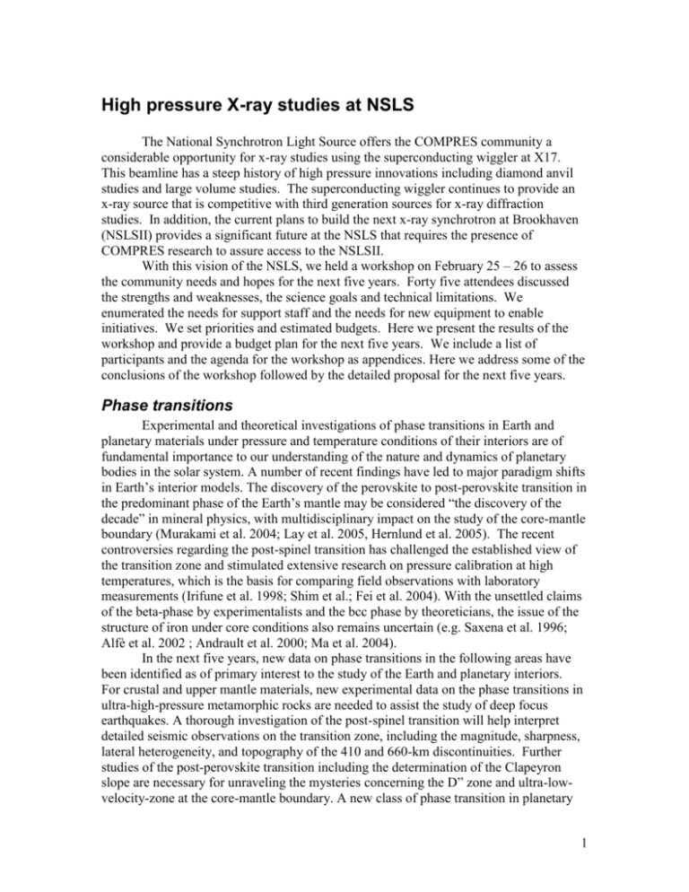 High Pressure X ray Studies At NSLS MPI 