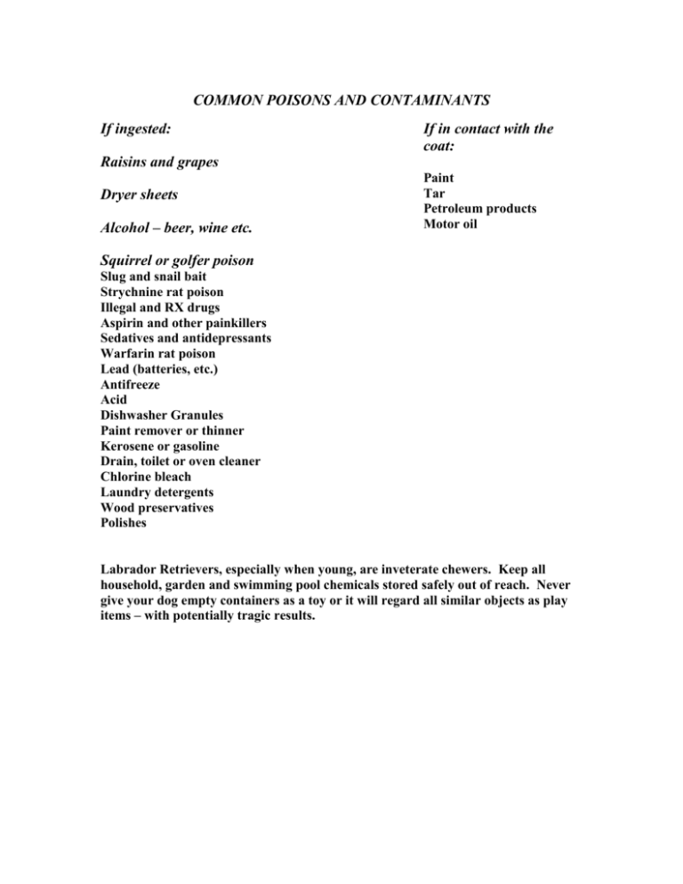 COMMON POISONS AND CONTAMINANTS COMMON POISONS AND CONTAMINANTS