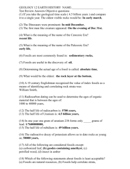 GEOLOGIC TIME SCALE AND FOSSILS OUTLINE
