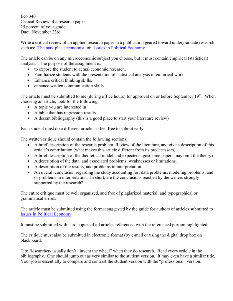 Reflection Essay Critical Review Paper Example