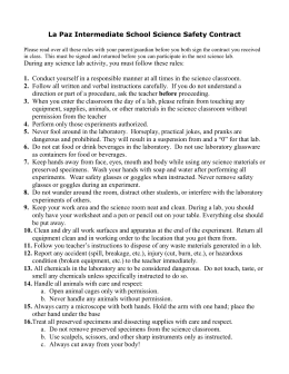 Van Middle School Science Safety Contract