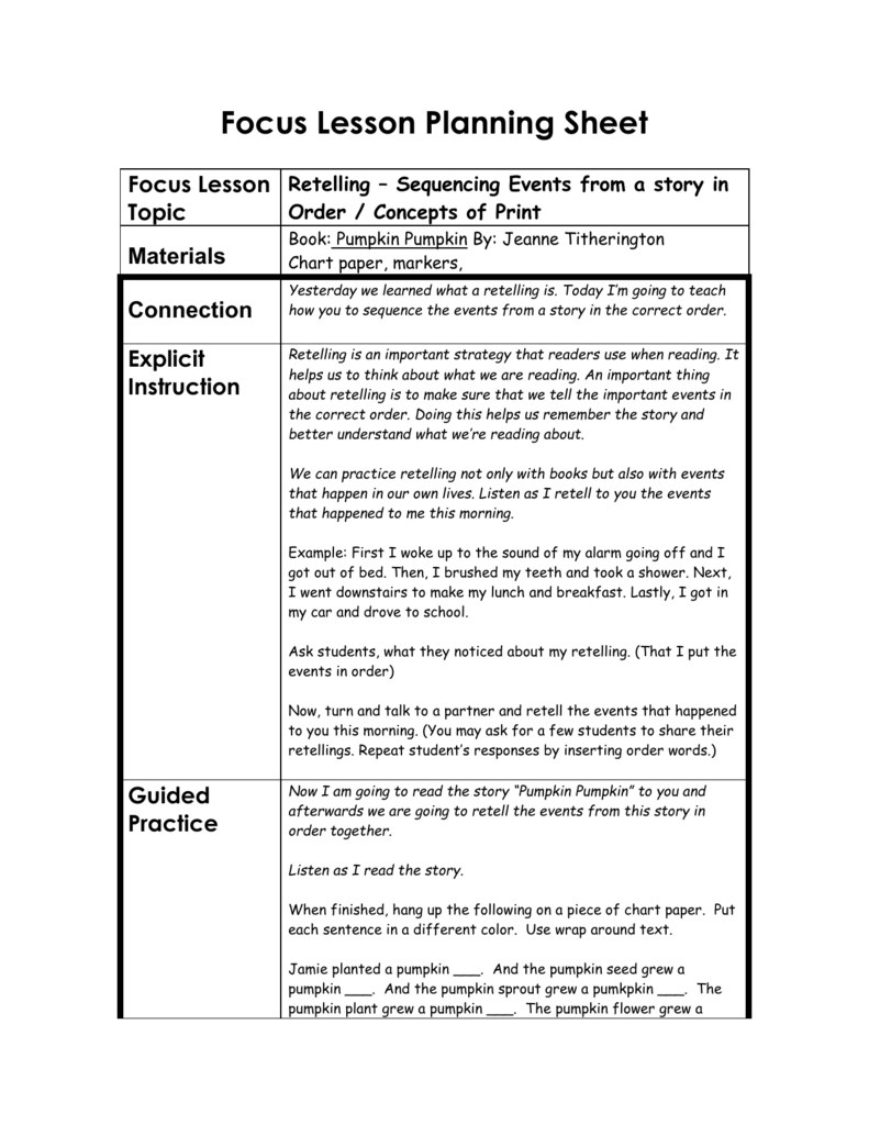 Sequencing Events From A Story In Order