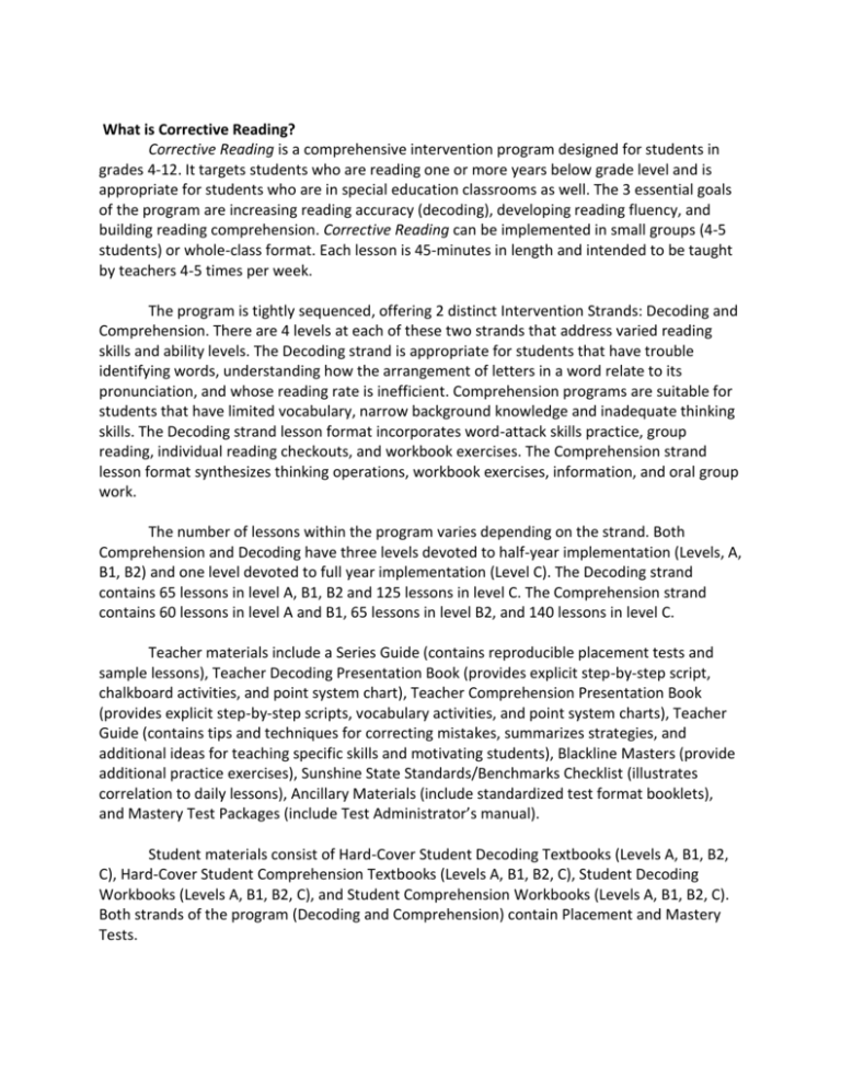 Description Of Corrective Reading to Paste In
