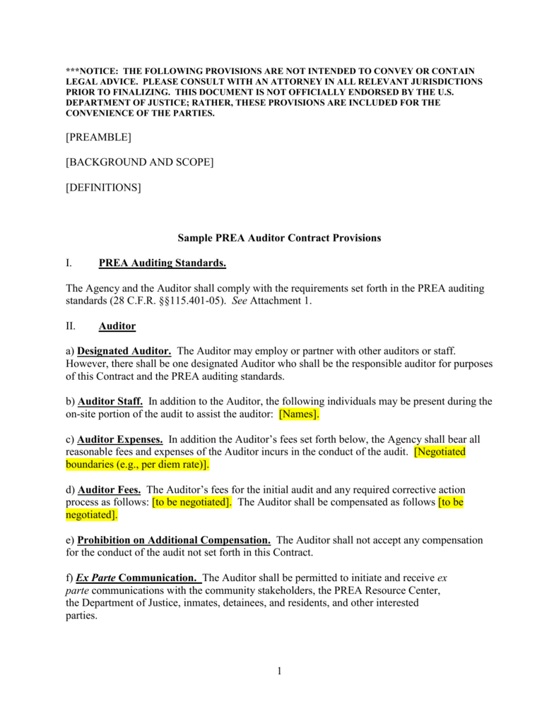 Sample Auditing Contract Provisions 