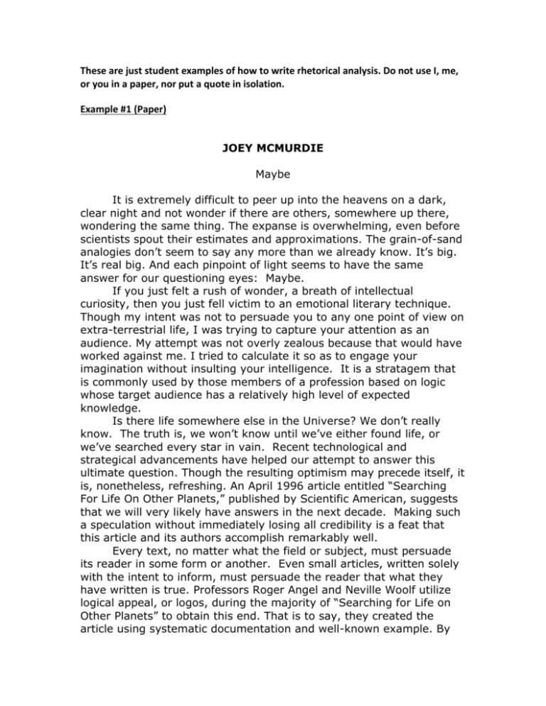 Student Sample Rhetorical Analysis 2 Student Sample Rhetorical Analysis 2