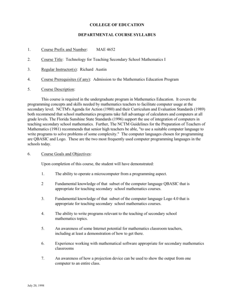 Syllabus College Of Education Syllabus College Of Education