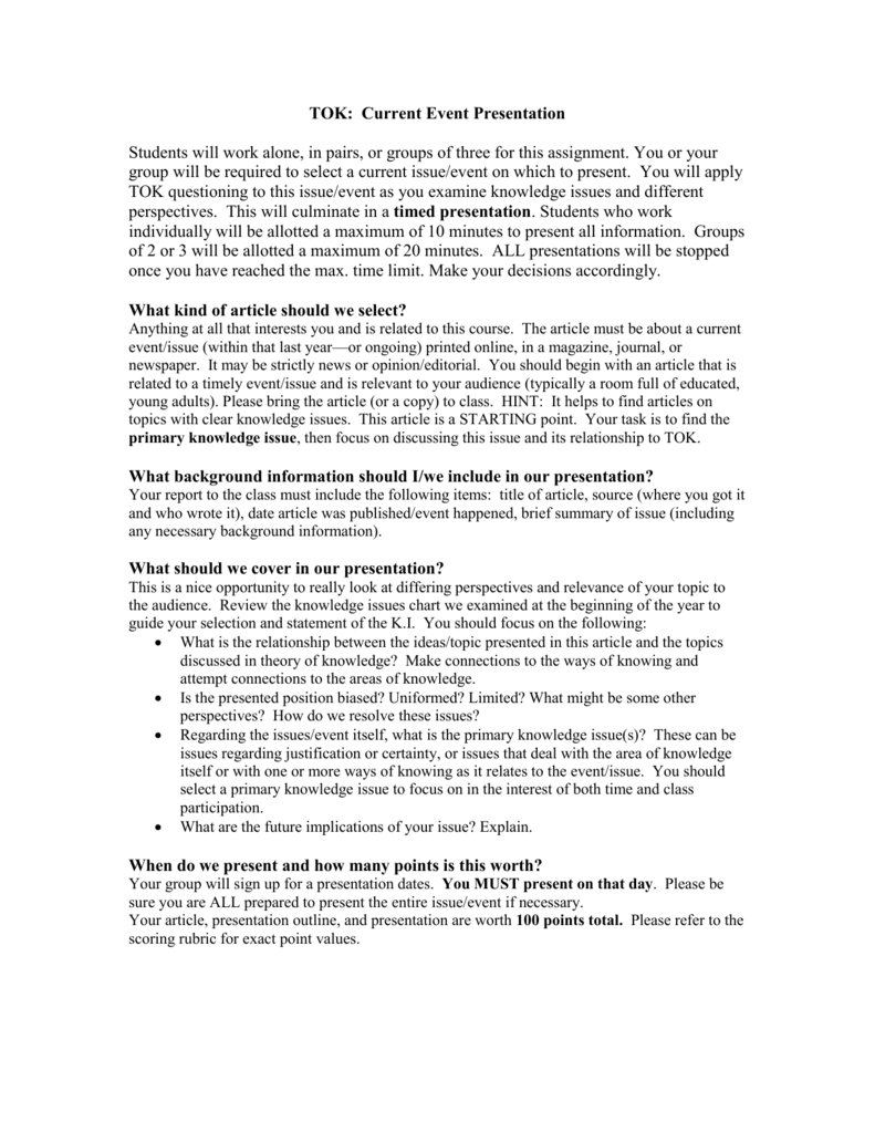Current Events Presentation Assignment And Scoring Guidelines Current Events Presentation Assignment And Scoring Guidelines