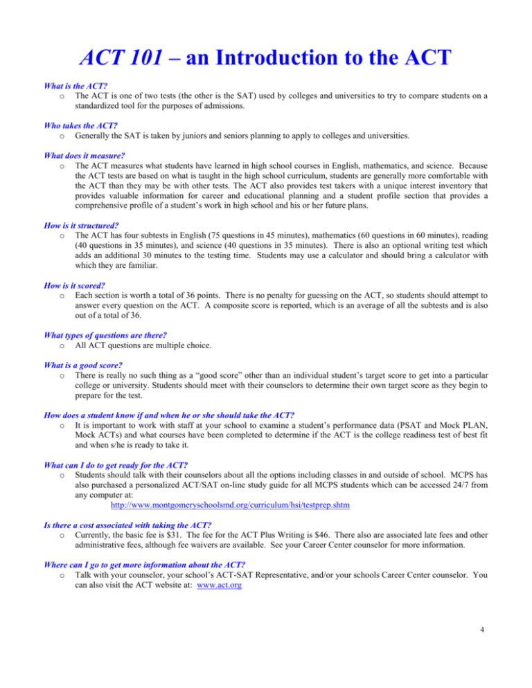 ACT 101 An Introduction To The ACT