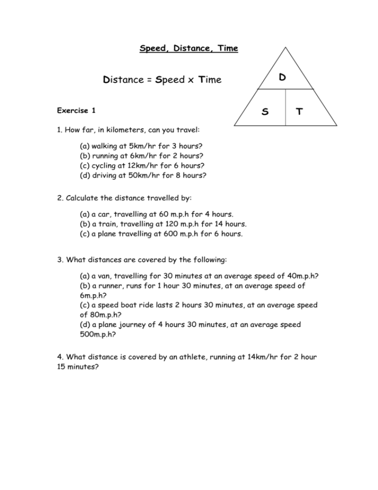 SPEED DISTANCE TIME Word Doc 