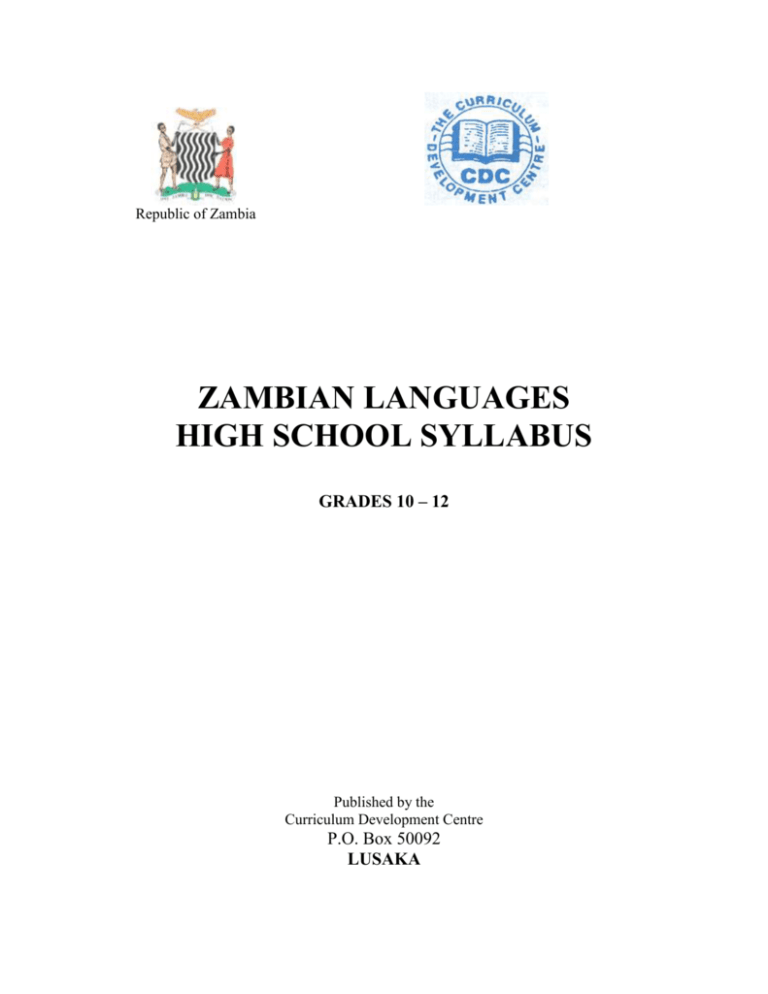 Zambian Languages Syllabus Grade 10 12 Zambian Languages Syllabus Grade 10 12