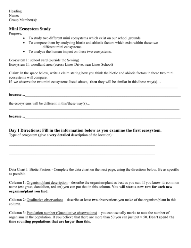 Ecosystem Study Project