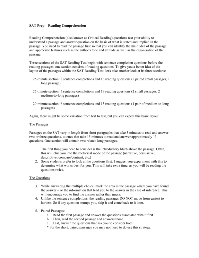SAT Prep Reading Comprehension