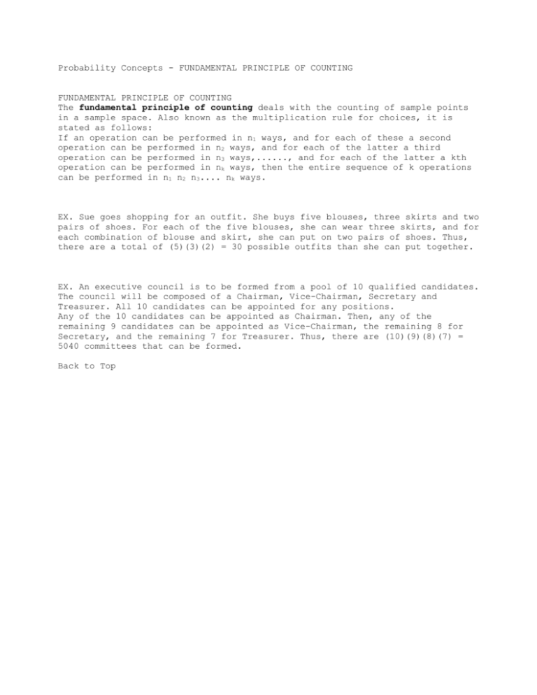 Probability Concepts FUNDAMENTAL PRINCIPLE OF COUNTING