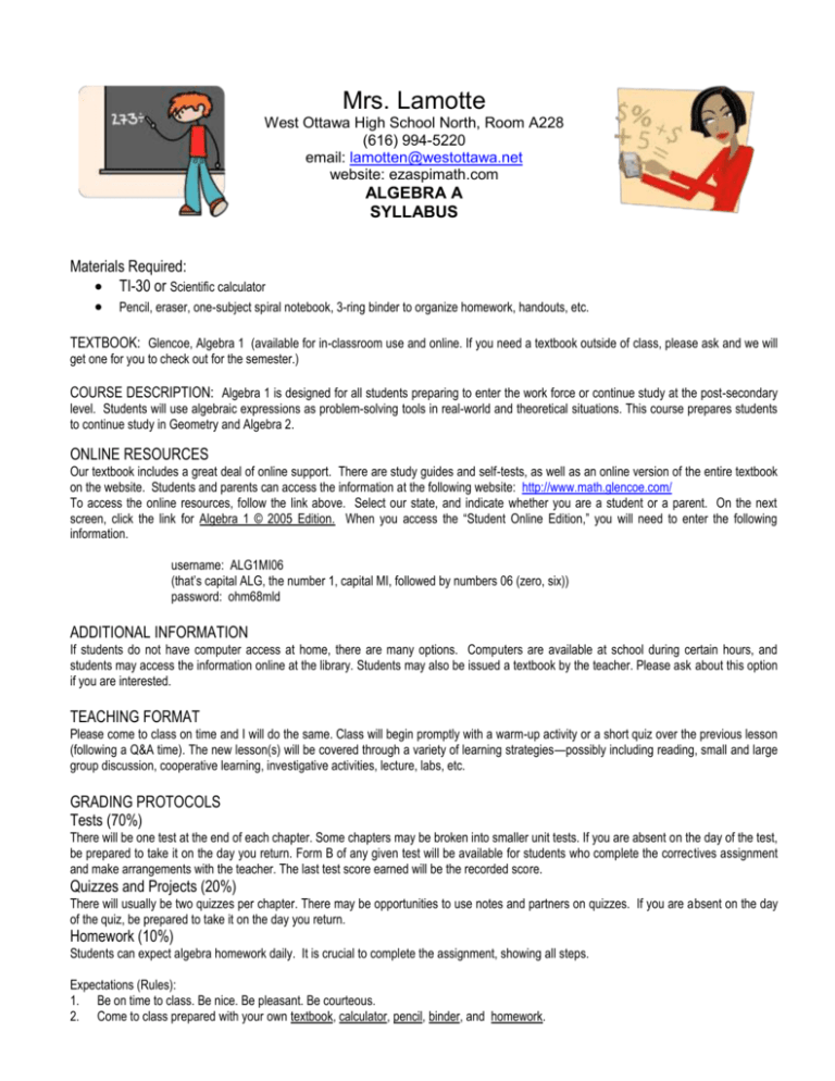 Syllabus Algebra 1