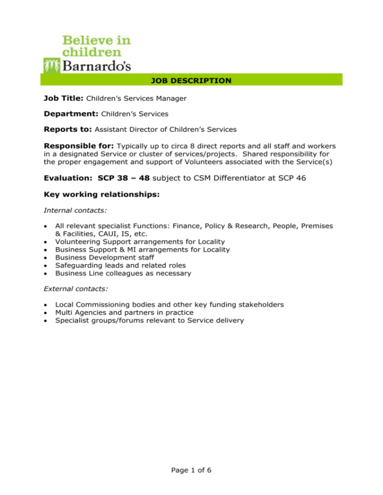 JOB PURPOSE Barnardo s