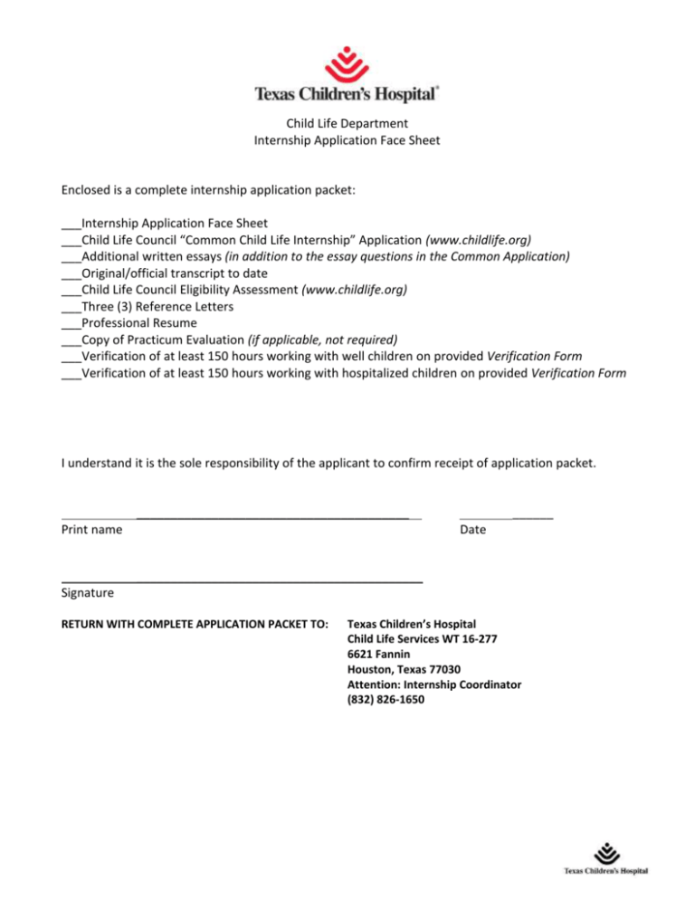 internship application packet