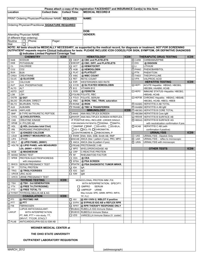 Laboratory Requisition University Reference Labs