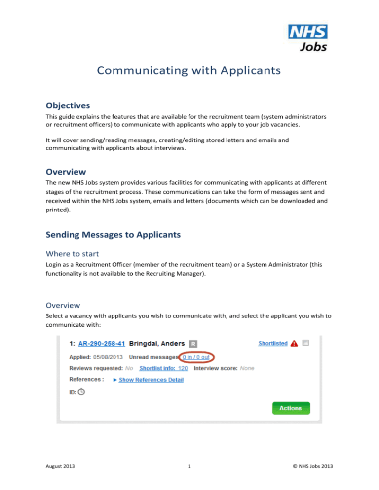 Sending Messages to Applicants