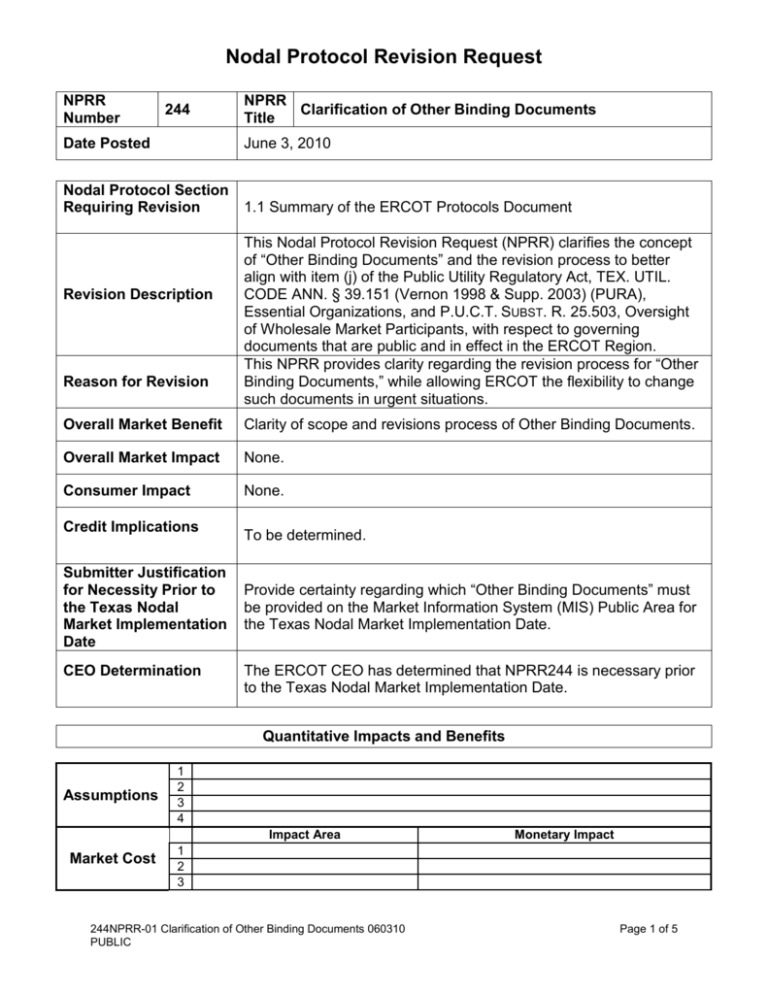 244NPRR-01 Clarification of Other Binding